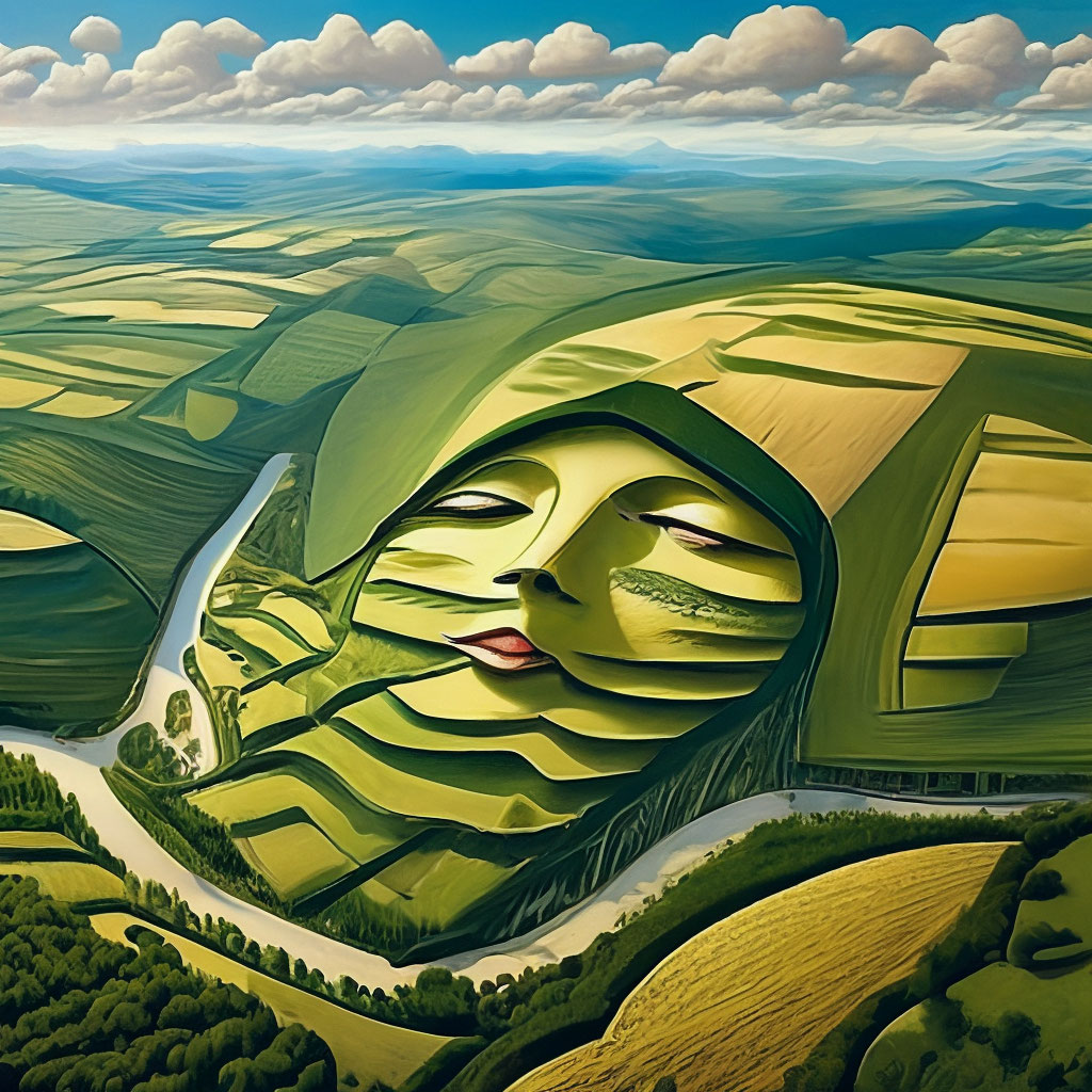 "The landscape of the area depicts a face, top view" — image created in ...