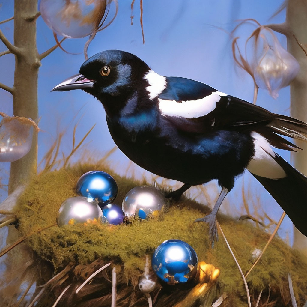 "Magpies are very fond of shiny objects. Birds decorate their nests ...