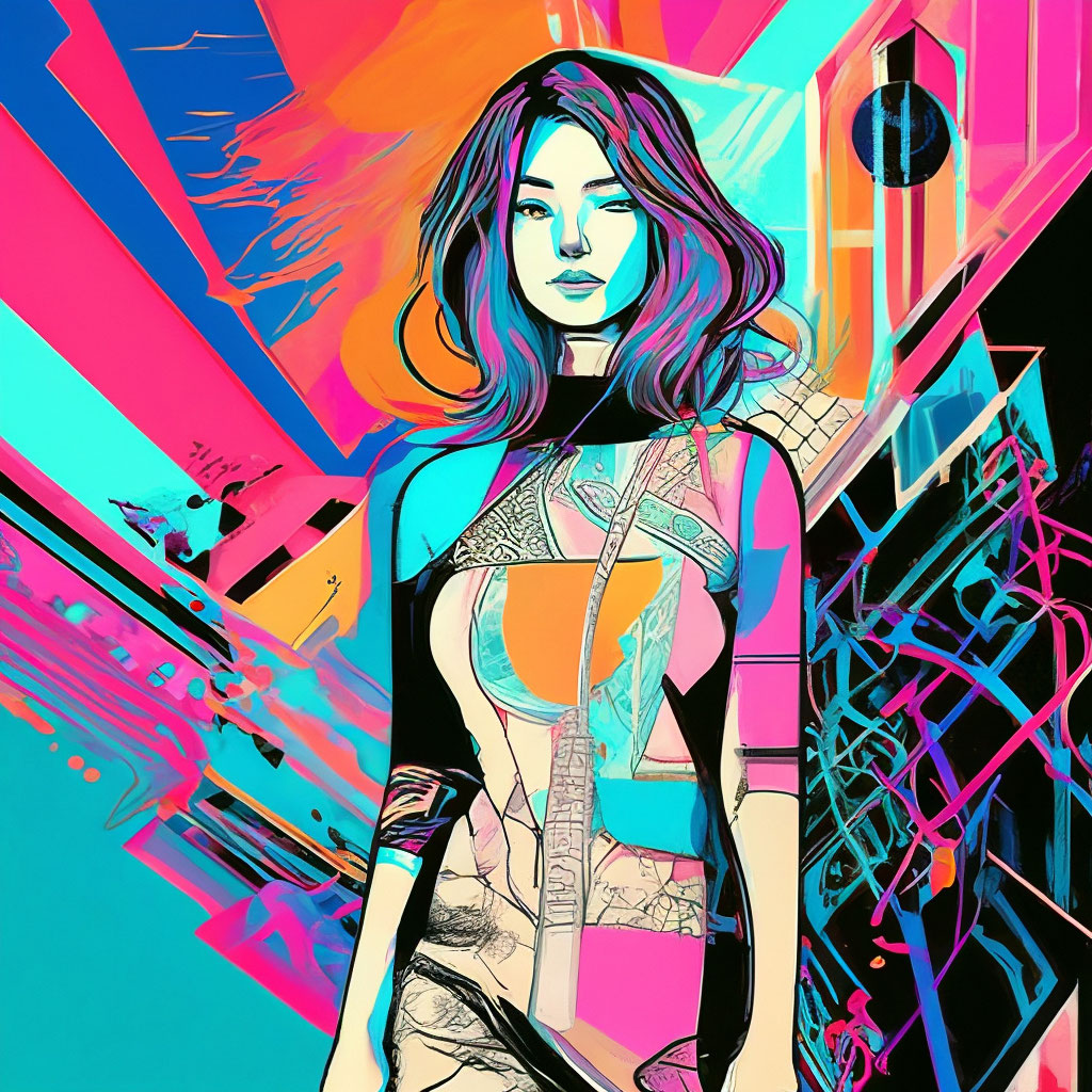 "Full-length girl, conceptually, volume, abstraction,minimalism, ink pen drawing, pop art,sloppy ...