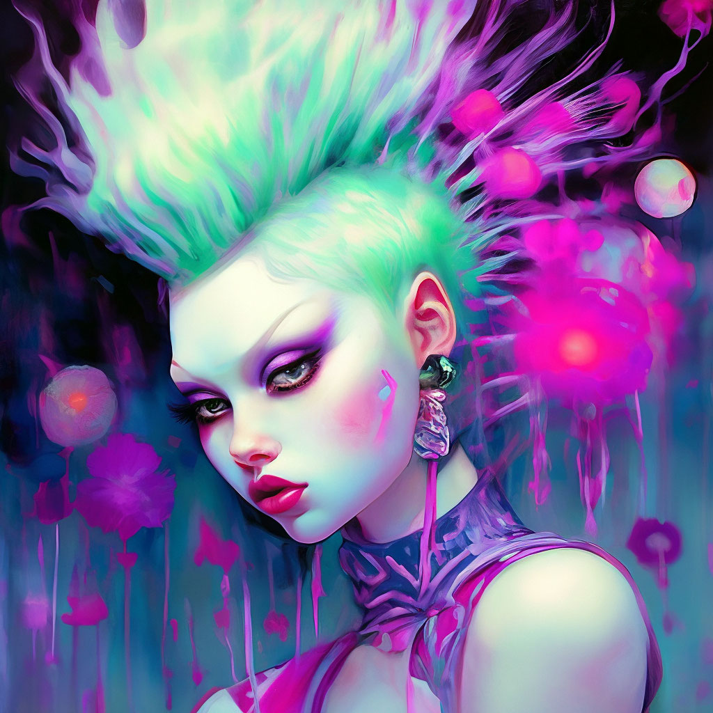 "Surrealism, abstraction, amorphous punk girl, lush mohawk hair, thin ...