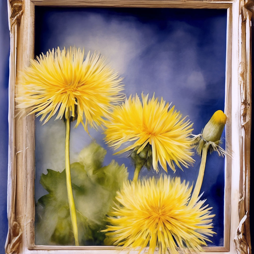 "English watercolor.Filigree,like fresh yellow dandelion flowers in an ...