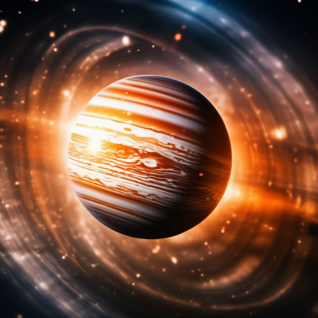 "Photo collage Planet Jupiter, gas, radiance" — image created in Shedevrum