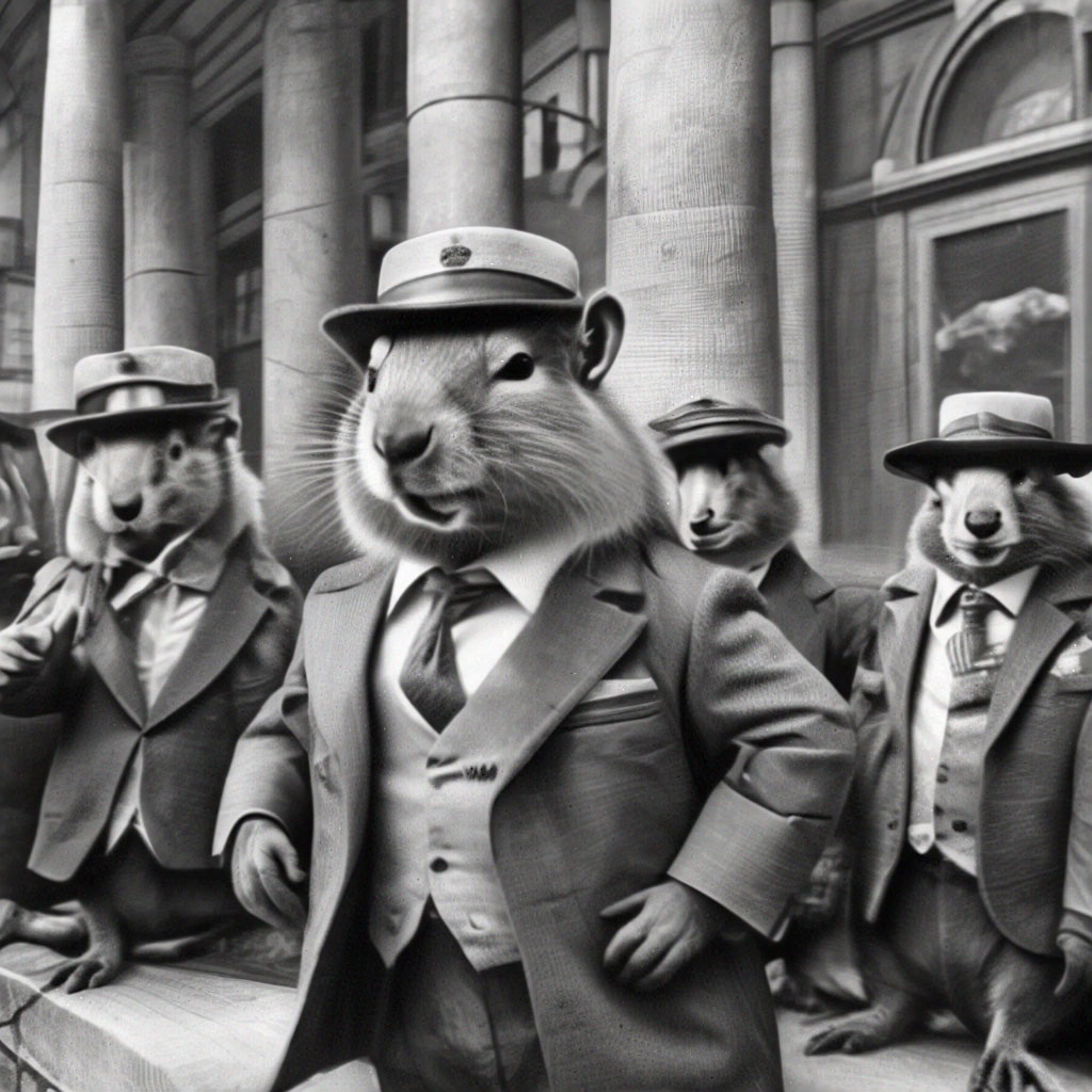 "Capybara gangster robbed a bank in …" — image created in Shedevrum
