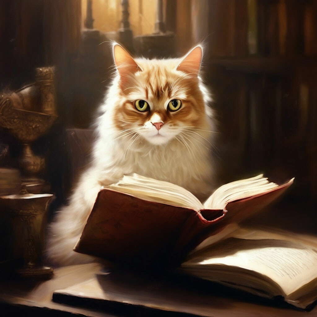 "The cat is reading" — image created in Shedevrum
