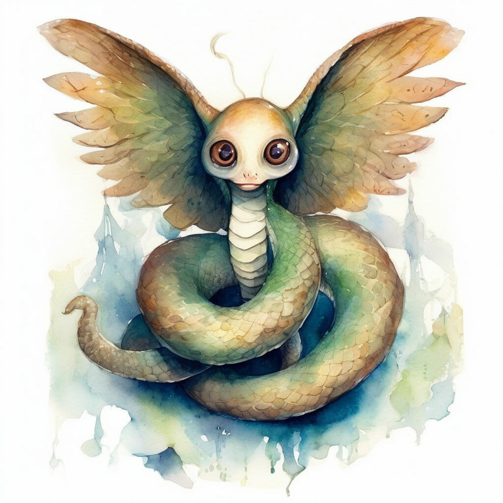 "Winged bug-eyed snake children's …" — image created in Shedevrum