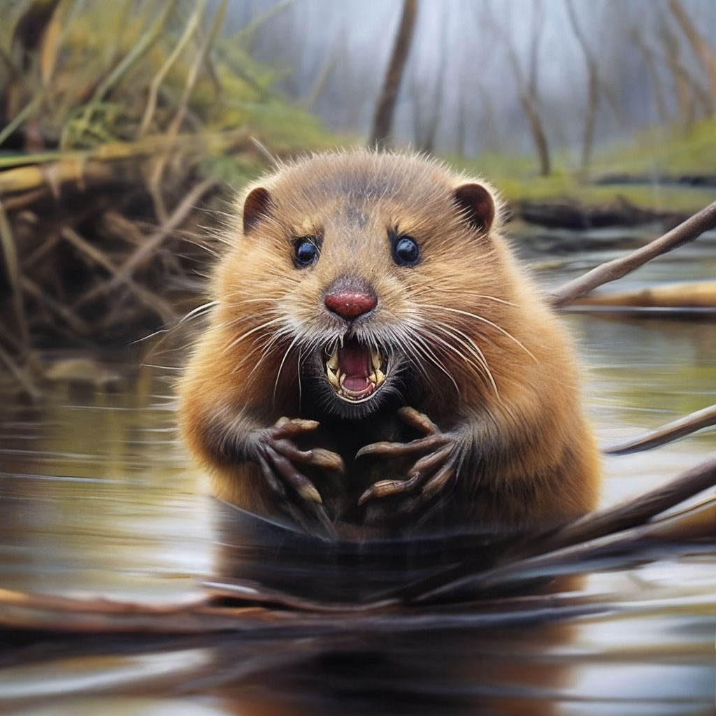 "The terrible beast is a muskrat" — image created in Shedevrum