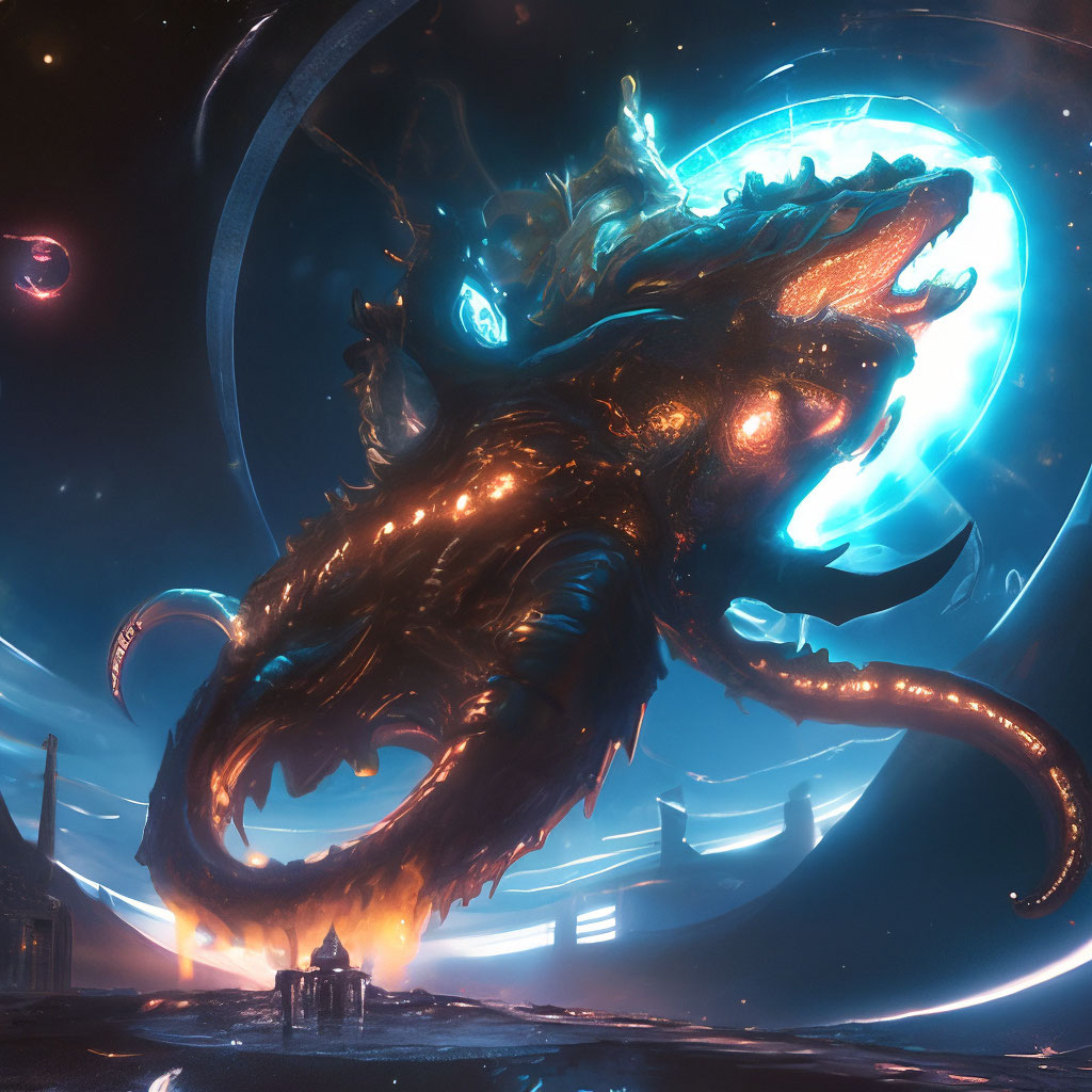 "A huge Leviathan, a chimera in outer space, bright, glowing like a ...