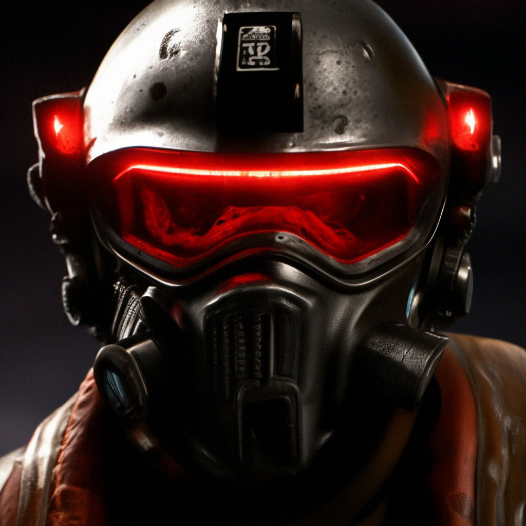 "Fallout New Vegas game In a duster wearing a helmet with scarlet ...