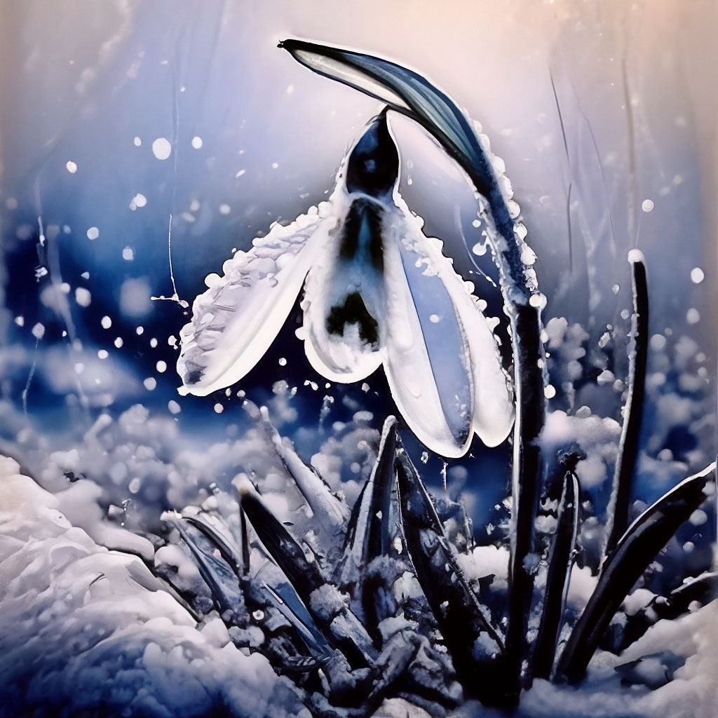 "Snowdrop from under the snow,optical illusion,psychedelic alcohol ink ...