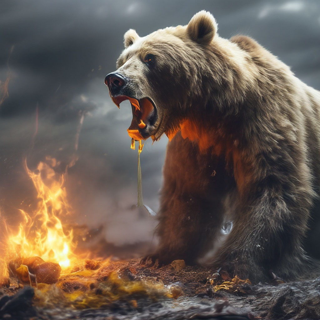 "The bear eats honey" — image created in Shedevrum