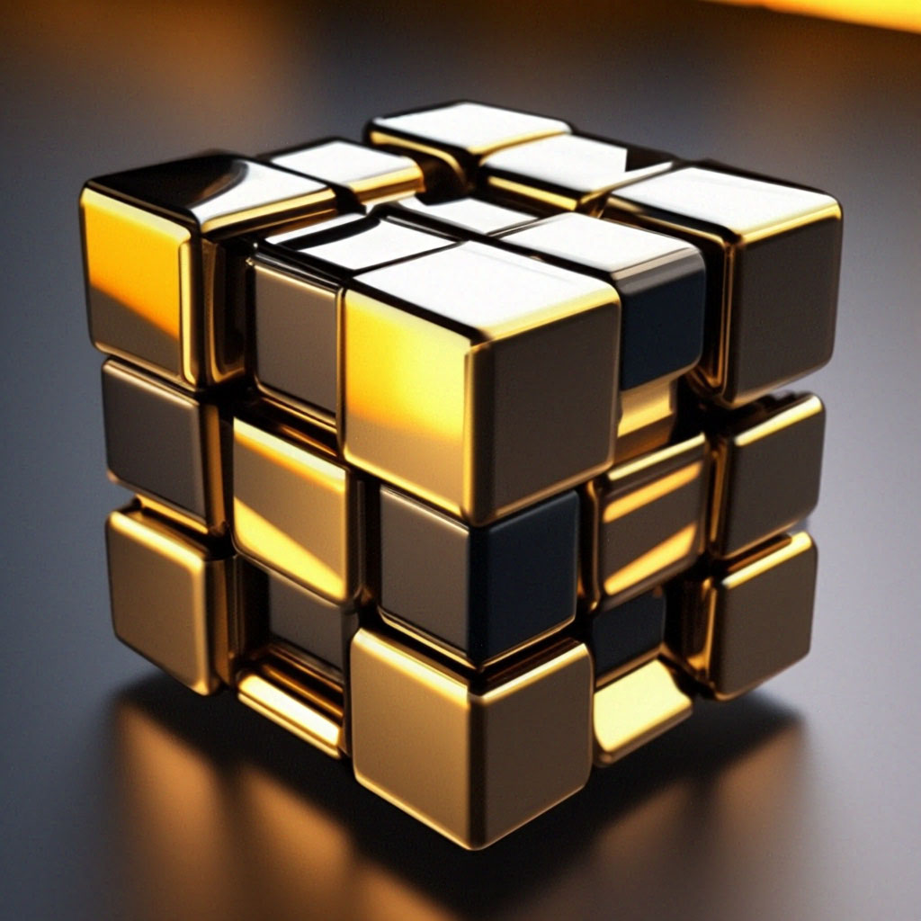 "Shiny black gold alloy in cubic shape, ultra-detailed 4K 1440p ...