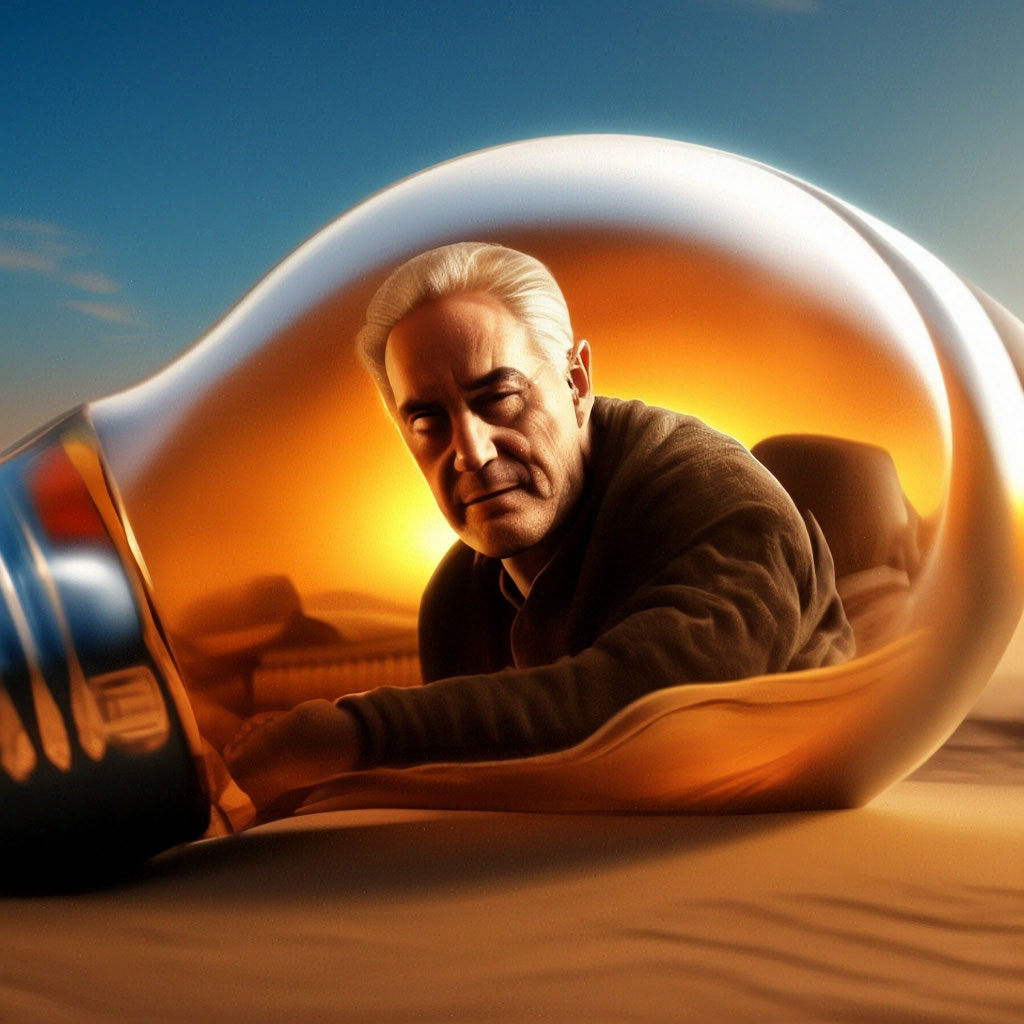 a recumbent on sand light bulb …» — картинка создана в Шедевруме