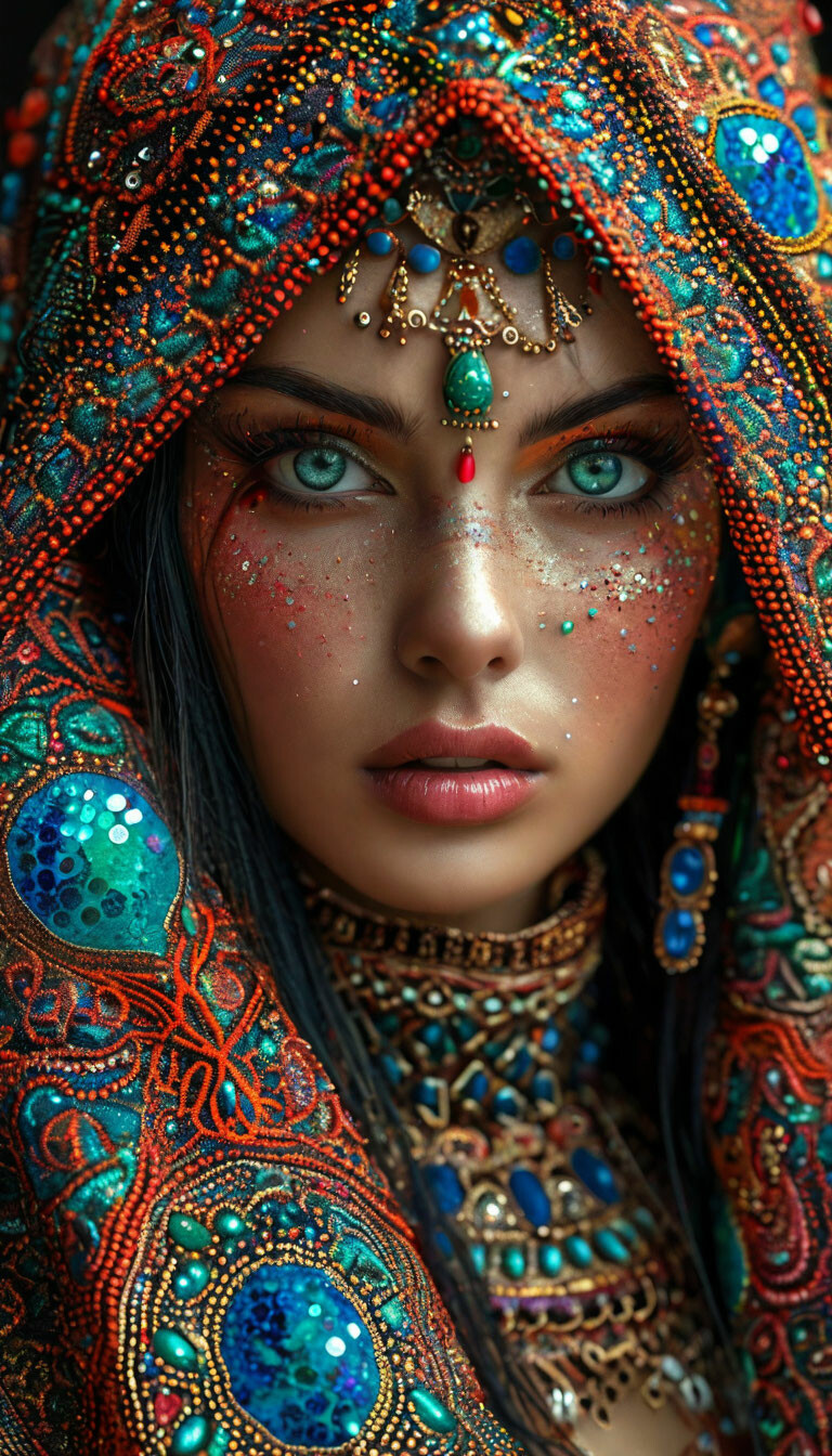 "The Oriental bazaar.costume portrait,Yayoi Kusama style+Roerich,pixel ...