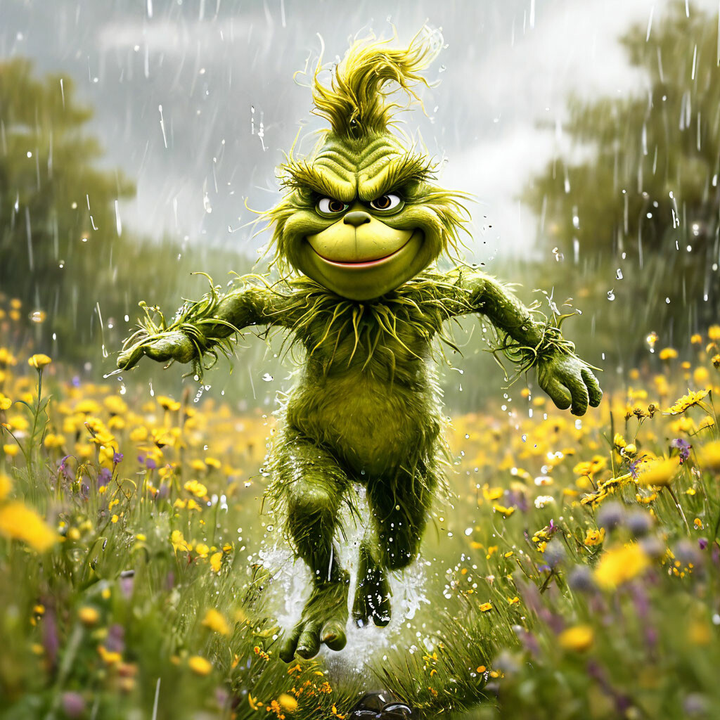 "Grinch, joyfully running through a …" — image created in Shedevrum
