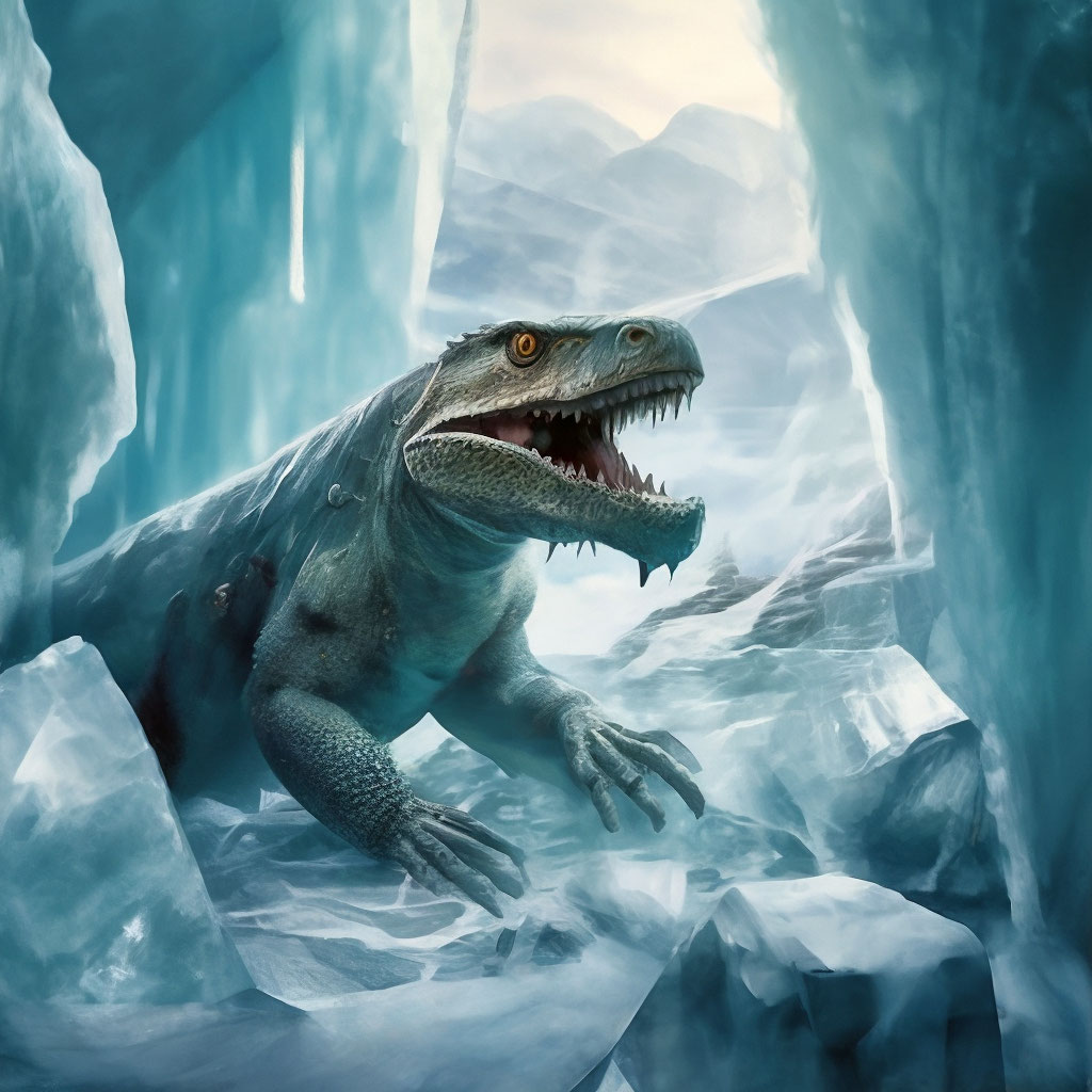 "Frozen inside the huge ice blocks of an ancient glacier - lizards ...