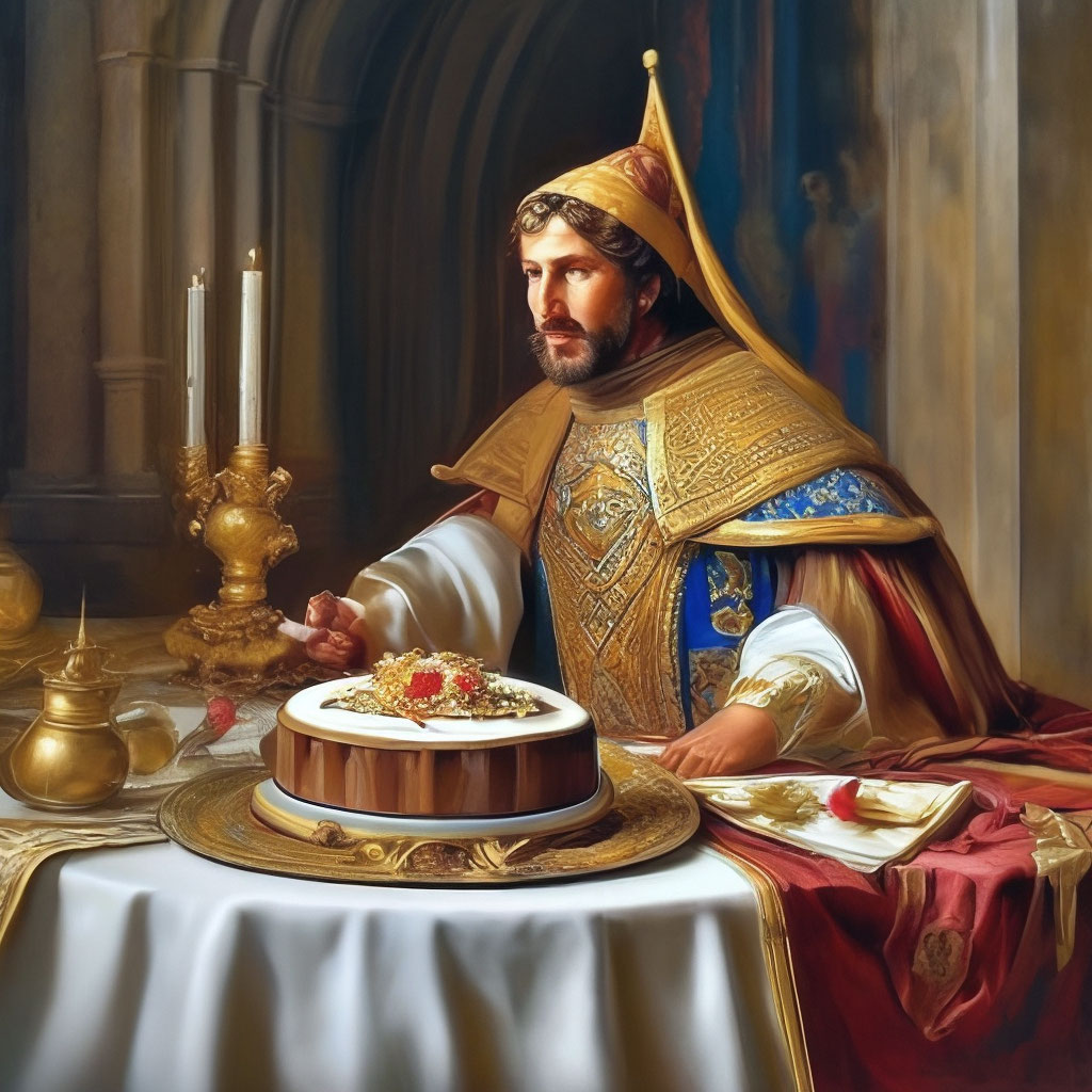 "A cake for a royal meal. Middle Ages. painting." — image created in ...