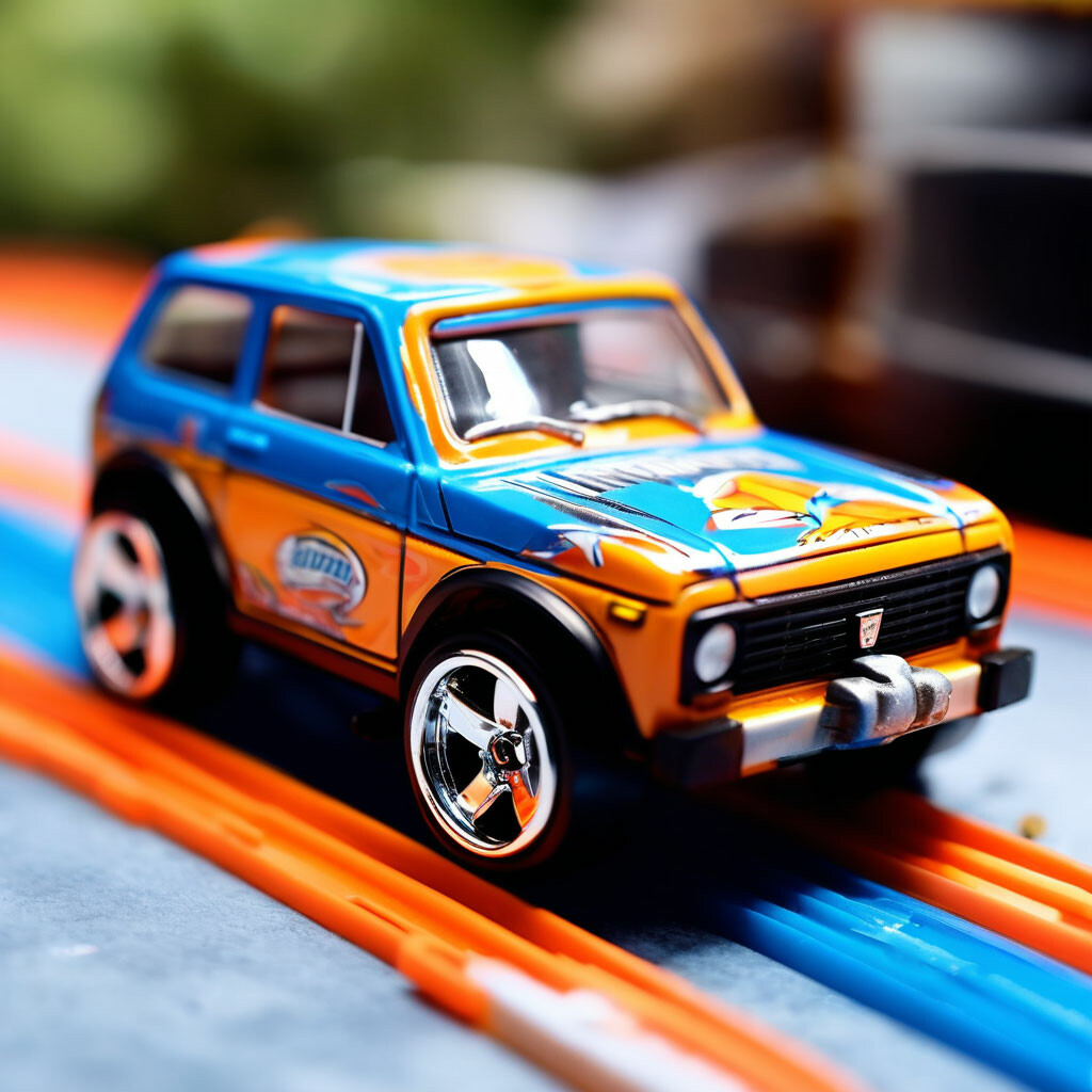 "Lada Niva in the style of hot wheels rides on a toy track" — image ...