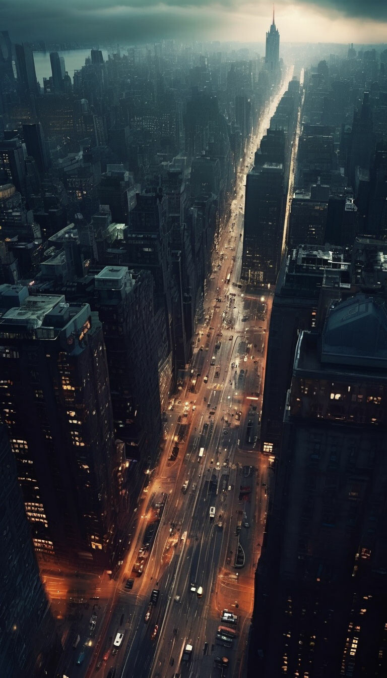 ". Gotham. without people, top view" — image created in Shedevrum
