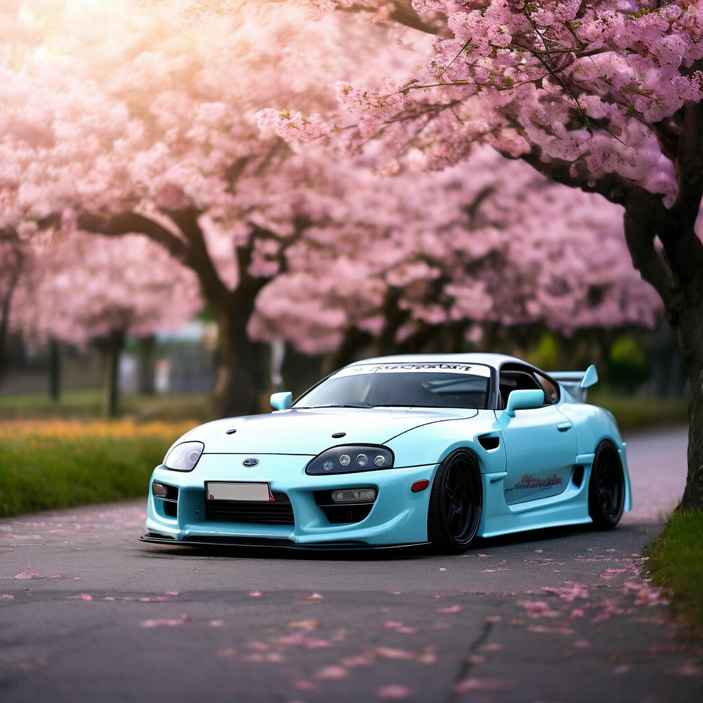 "Toyota supra A80 drift on the background of cherry blossoms" — image ...