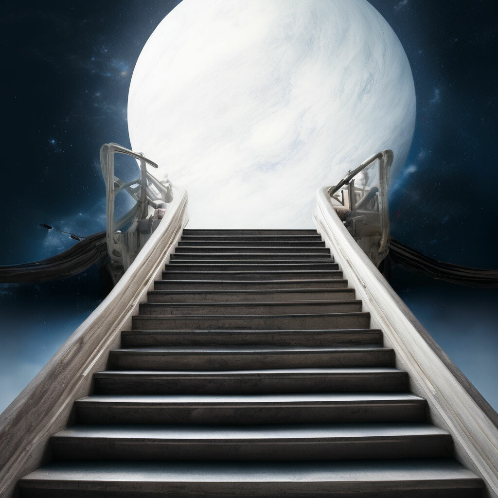"Steps to the sky an airless space" — image created in Shedevrum