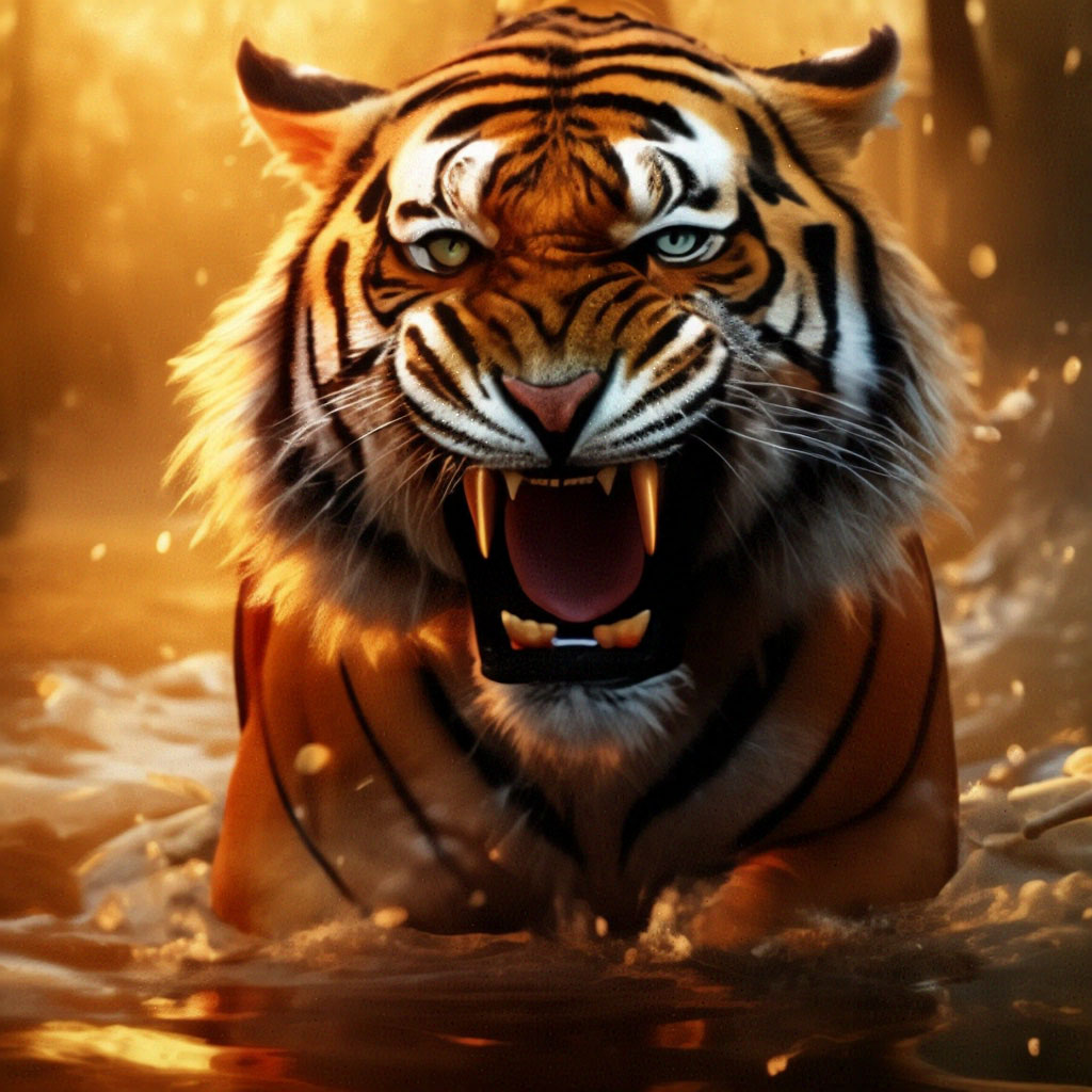 "︎ ︎ A tigress in the water ︎ ︎ ︎ ︎ A fabulous world, a tiger on a warm ...