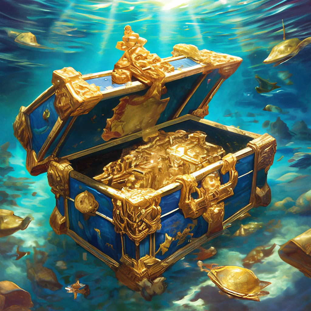 "Under the water, the chests are open with gold decorations" — image ...