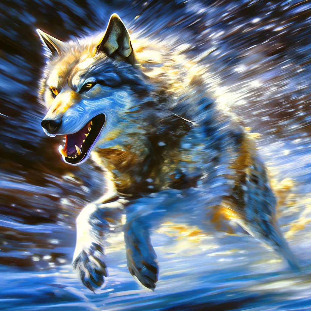 "А painting of a wolf running through the air, an airbrush painting, by ...