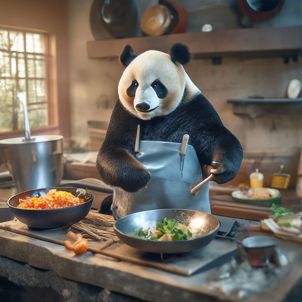 "Panda cook, professional photo, 4k, high resolution, high detail, ISO ...