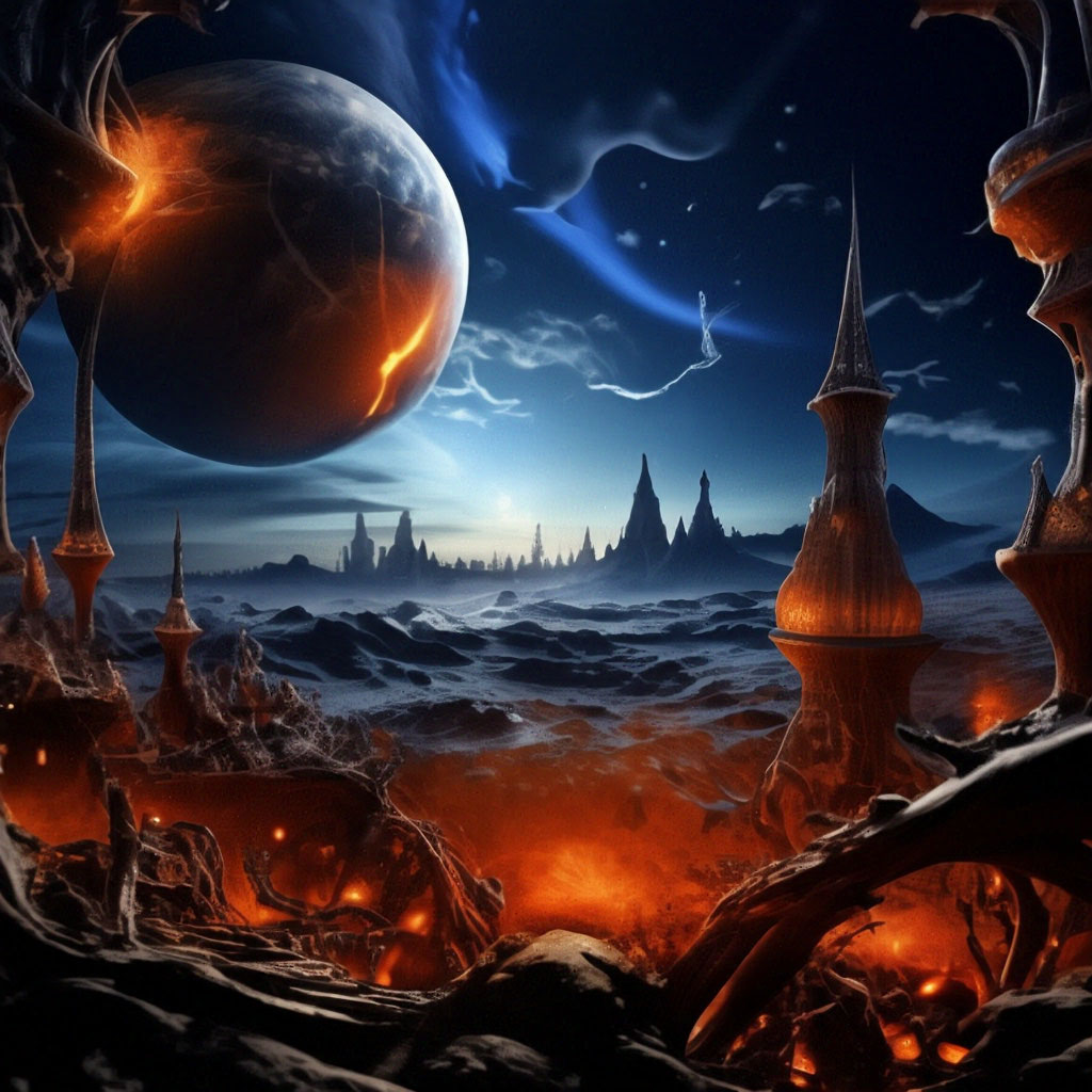 "Filigree exilibris, fantasy, multilevel, intricate fractal patterns ...