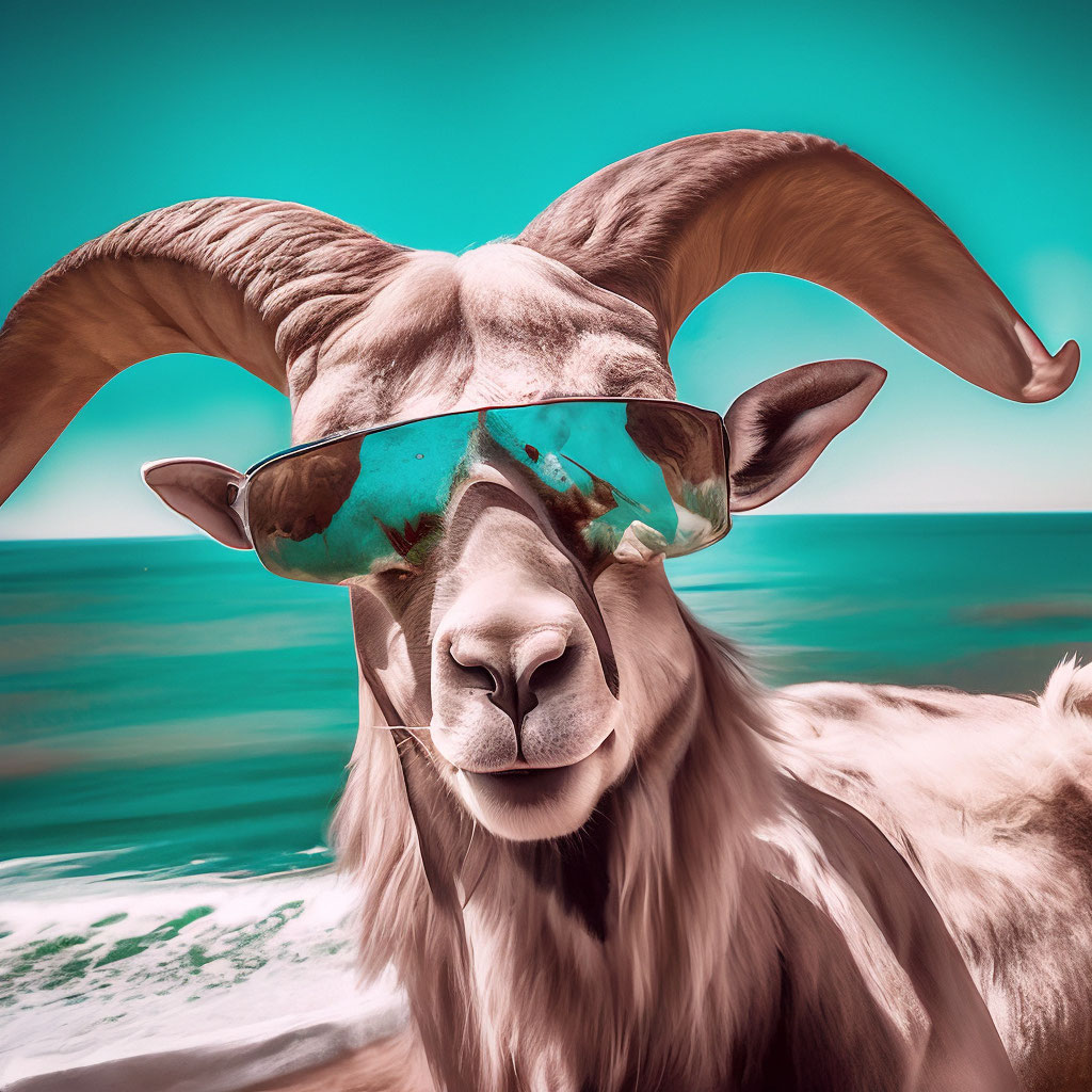 "Ram ram in sunglasses smiling broadly, grin, grunge, surrealism, dark ...