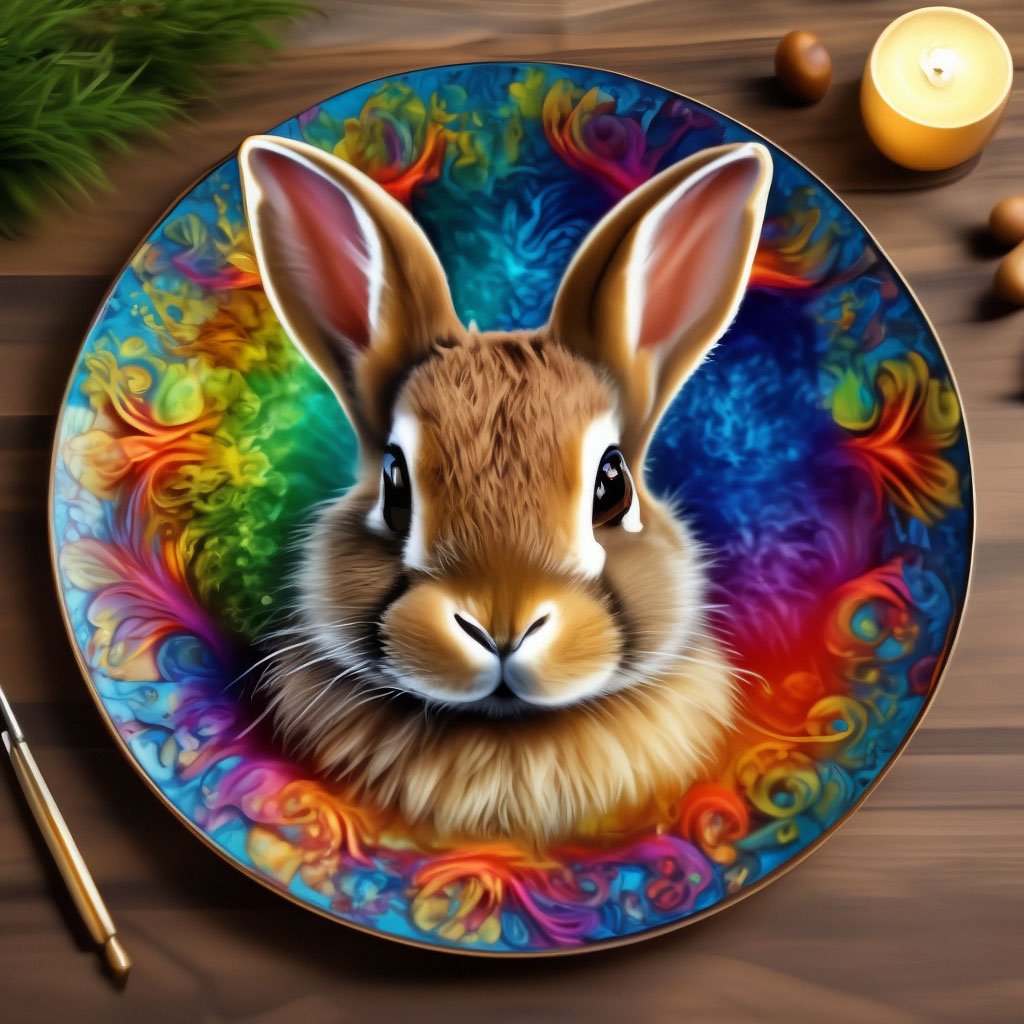 "Decorative plate a cute incredibly beautiful rabbit is painted on the ...