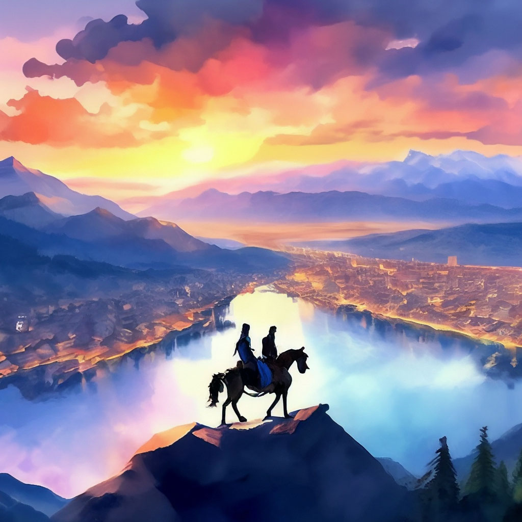 "Riding a horse in the first …" — created in Shedevrum