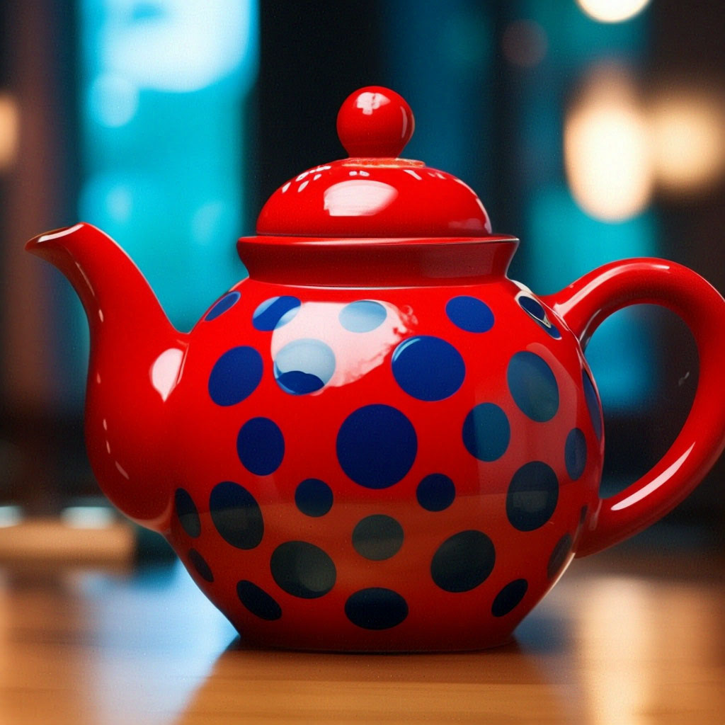 "Gin from a red polka dot Russian teapot in 4K" — image created in ...