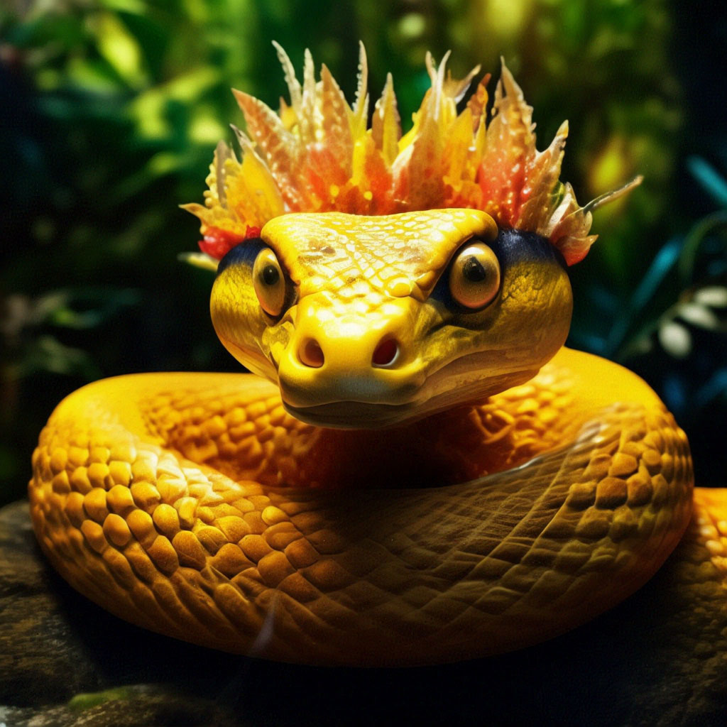 "Expressive big eyes,a very beautiful yellow snake sitting in the ...