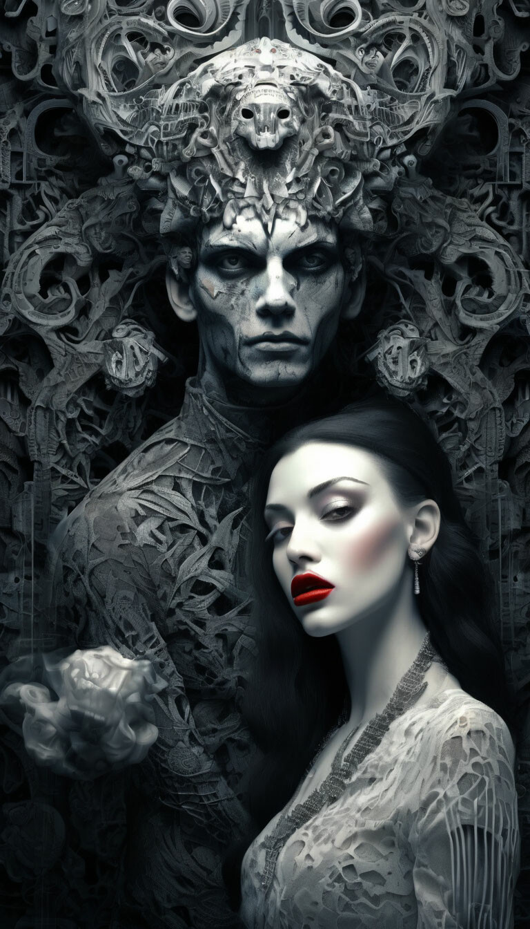 "3d, x-ray, grotesque, irony, ethnic style, tile effect, domino effect ...