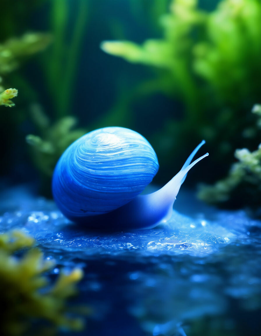 "Turbo snail in the pool under water" — image created in Shedevrum