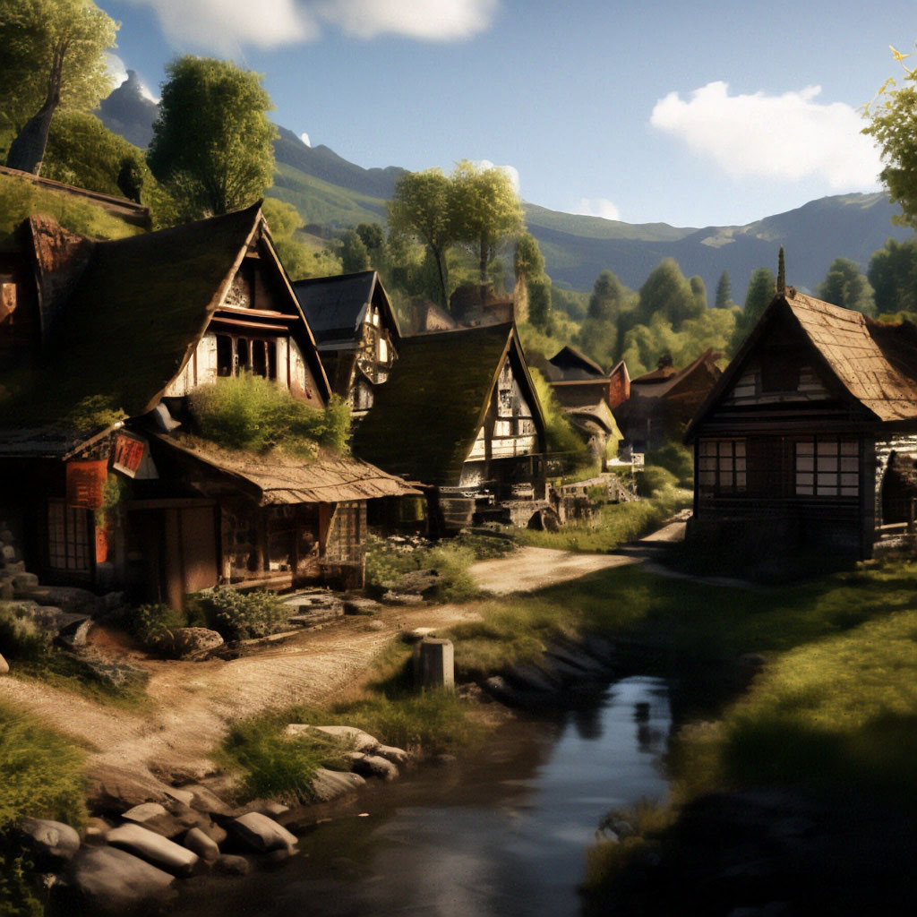 "Village, high resolution, realistic" — image created in Shedevrum