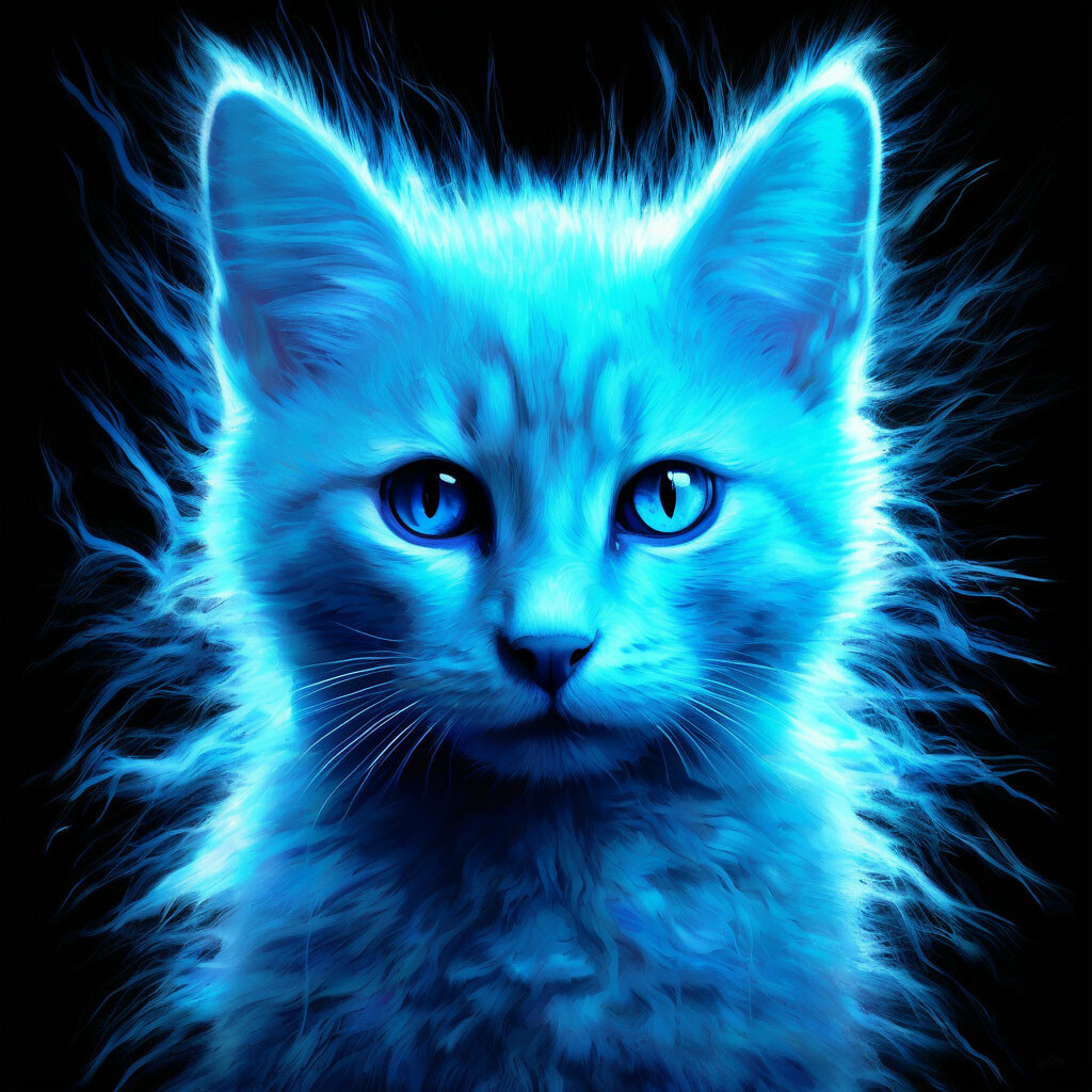 "Electric cat, blue colors" — image created in Shedevrum