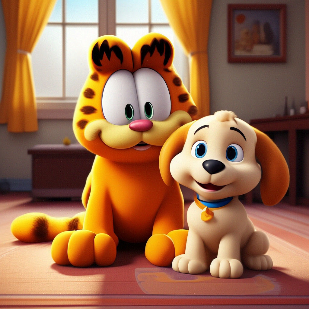 "Cute Garfield with Oddie the cartoon …" — image created in Shedevrum