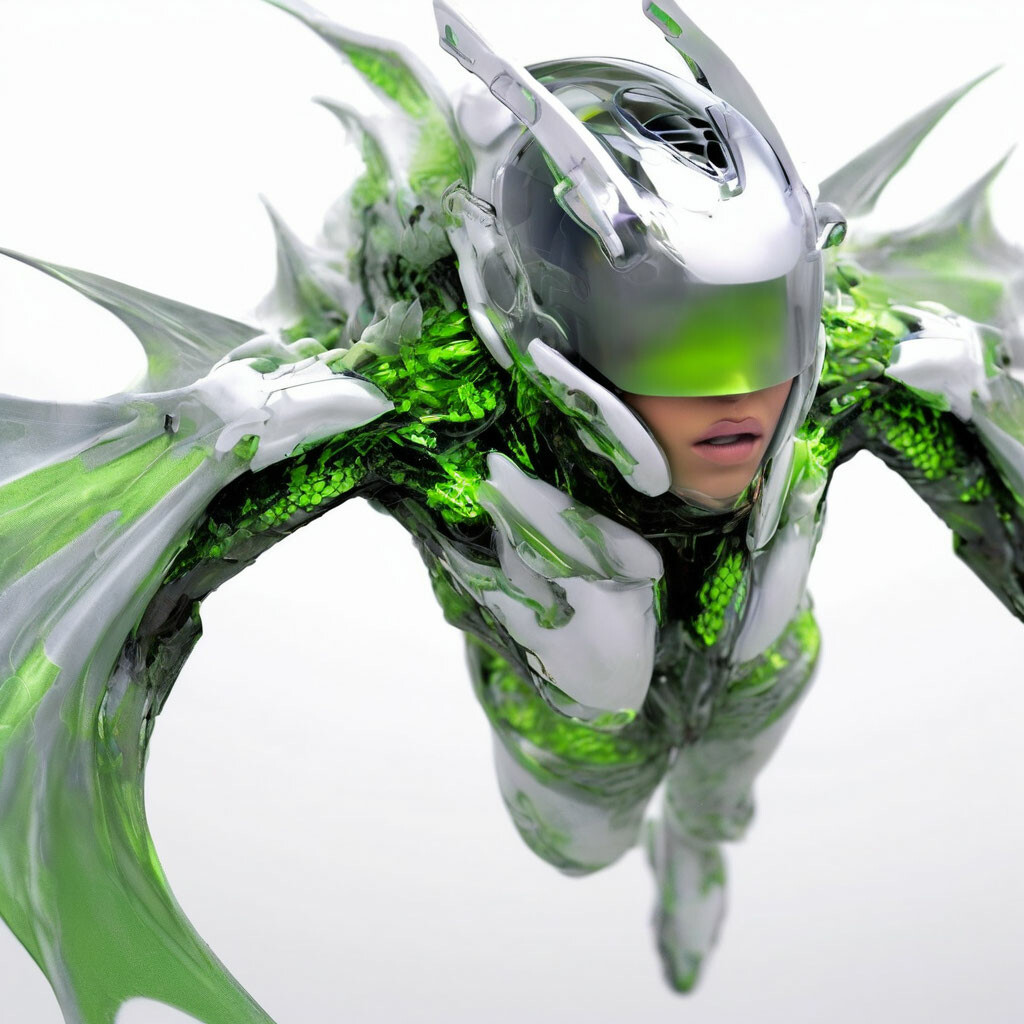 "biorobot dragon woman flies in the …" — image created in Shedevrum