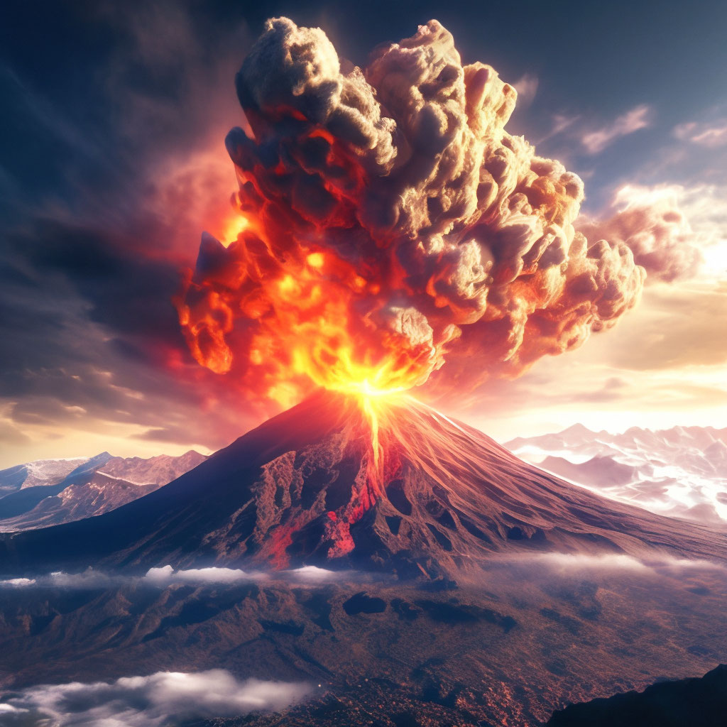 "Super powerful volcano, explosion, …" — image created in Shedevrum
