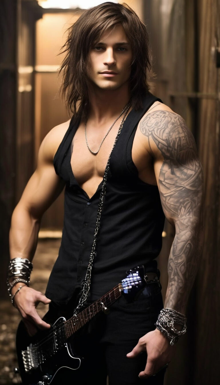 "The rocker man is handsome, magically…" — image created in Shedevrum