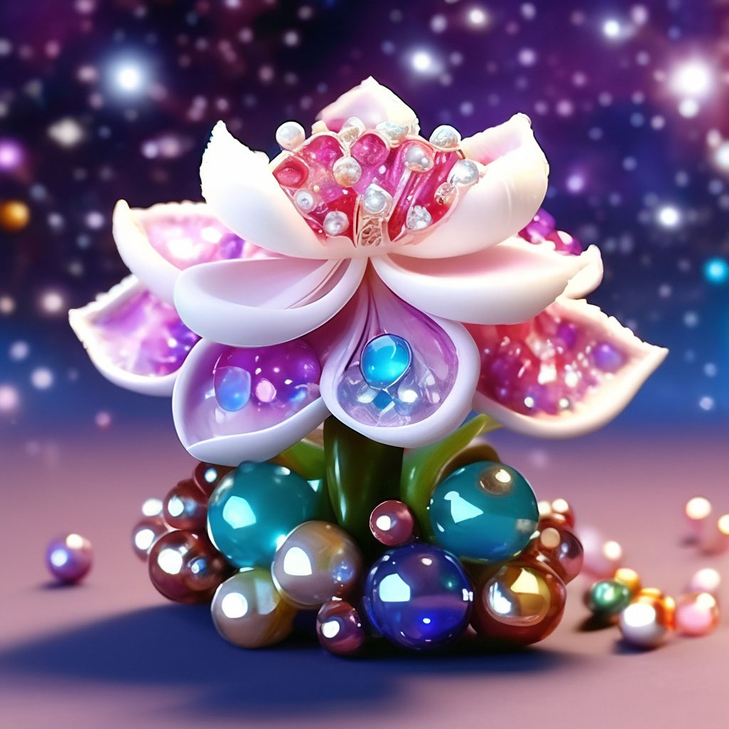 "3D Ultra detailed super cute fluffy orchid decorated with pearl beads ...