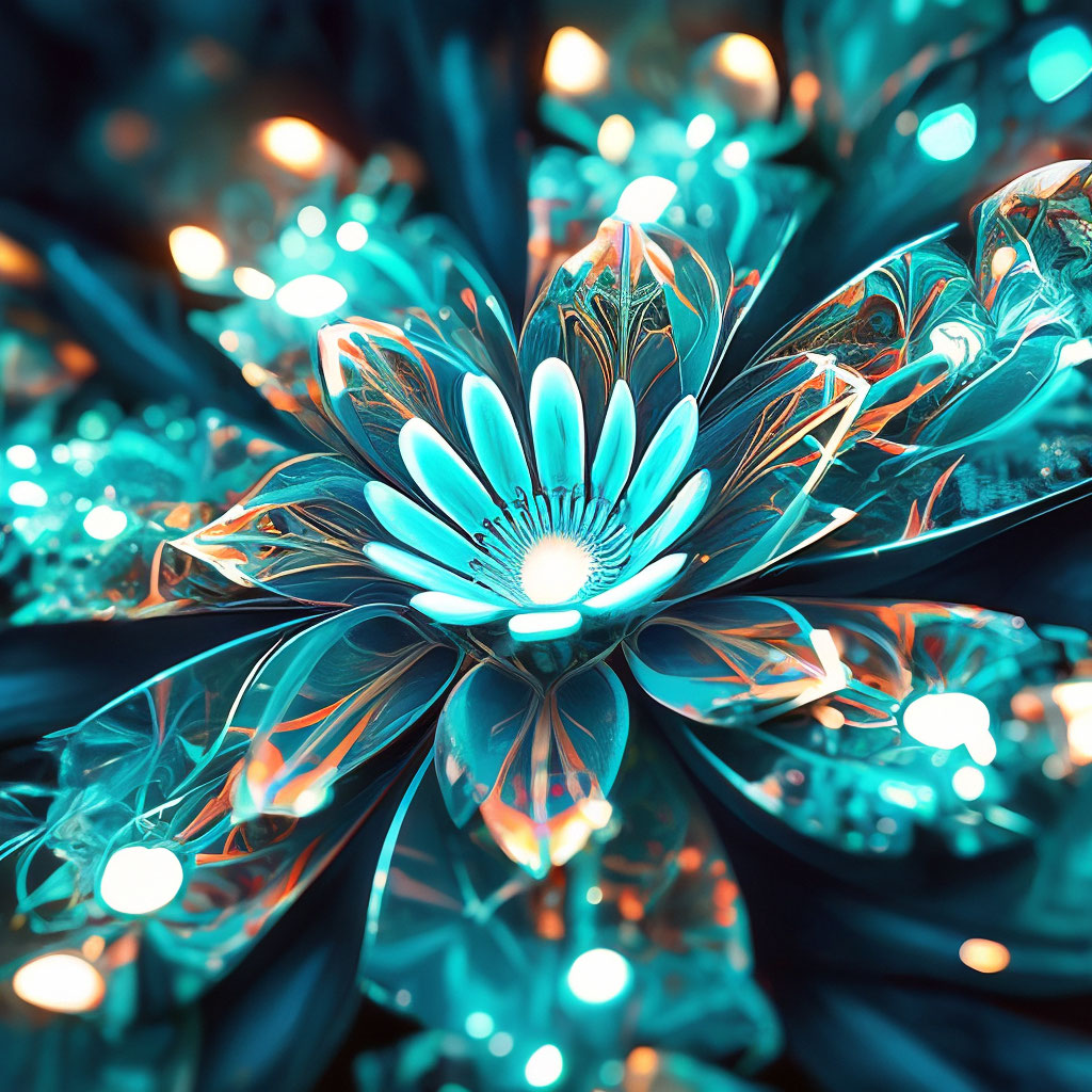 "Turquoise flowers made of geometric shapes, mosaics, fractals ...