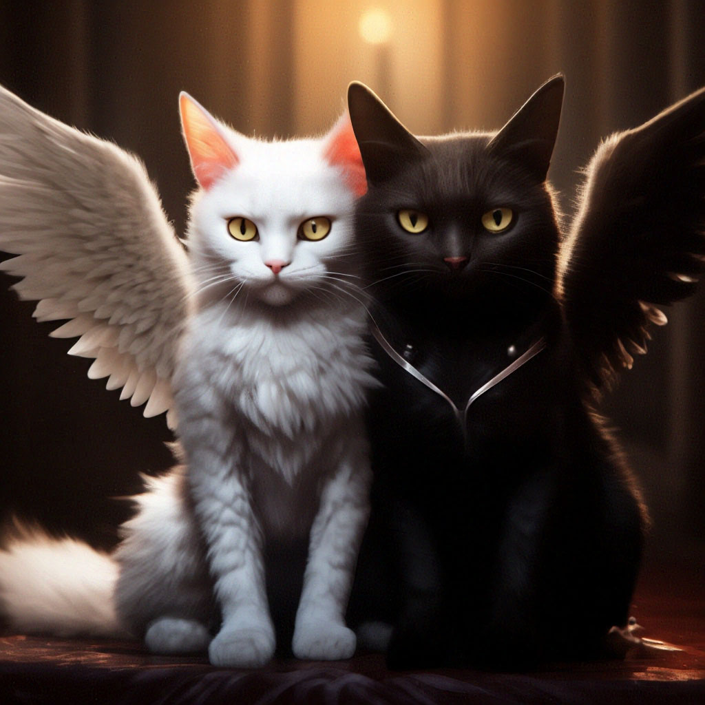 "Angel cat and demon cat" — image created in Shedevrum