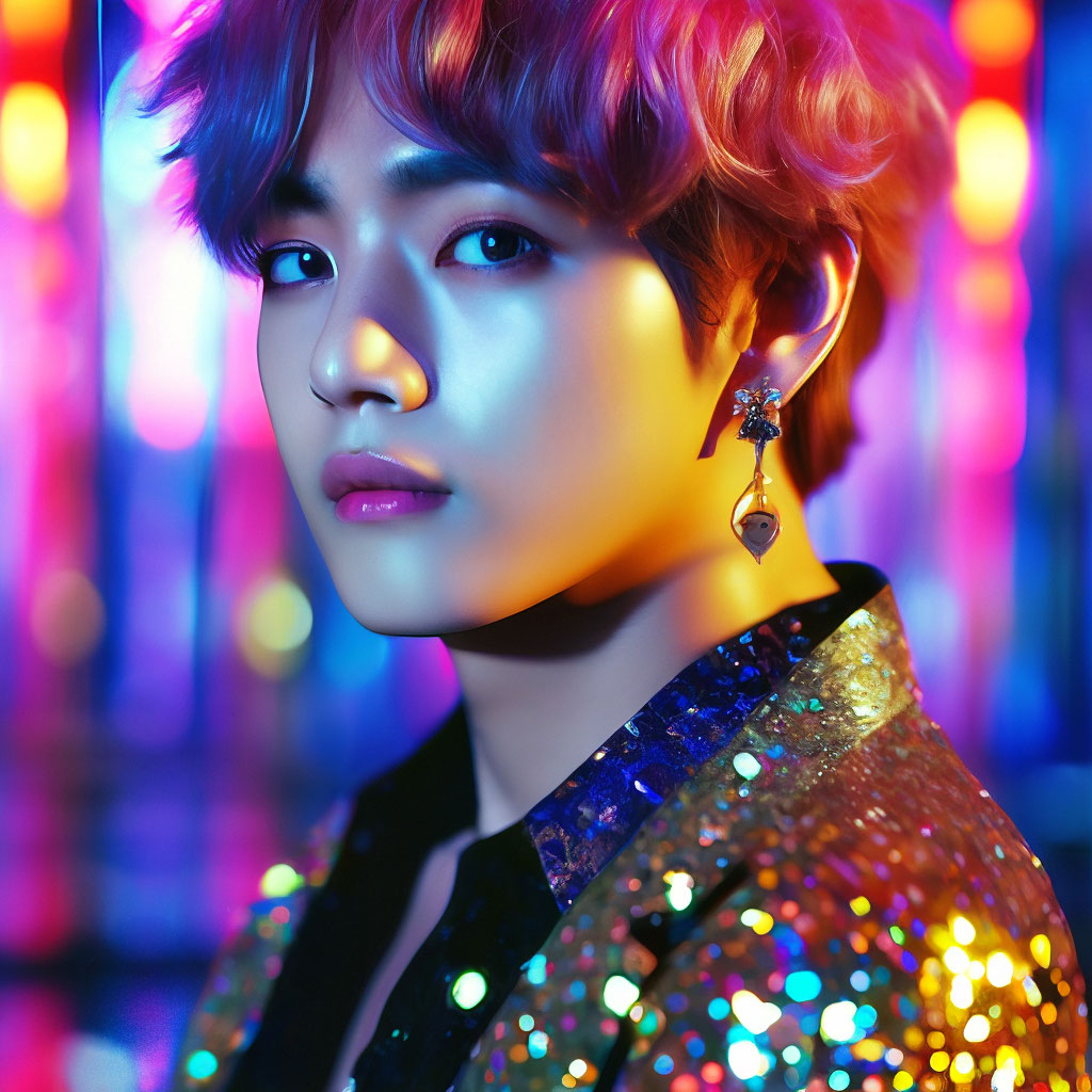 "Taehyung from bts, v bts, neon, glitter, aesthetically pleasing, close ...