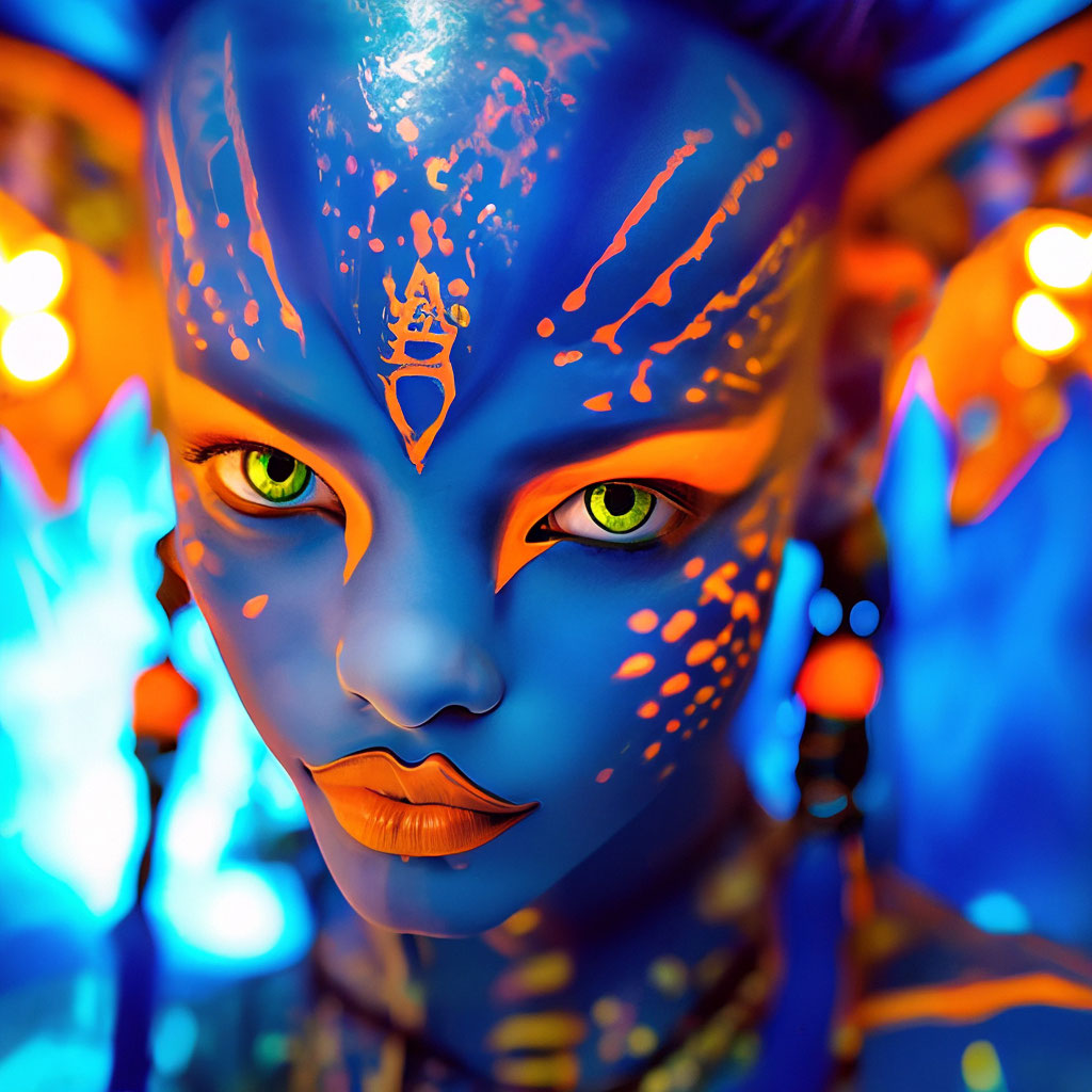 "Professional photo, photorealism, indigo face very beautiful bimbo ...