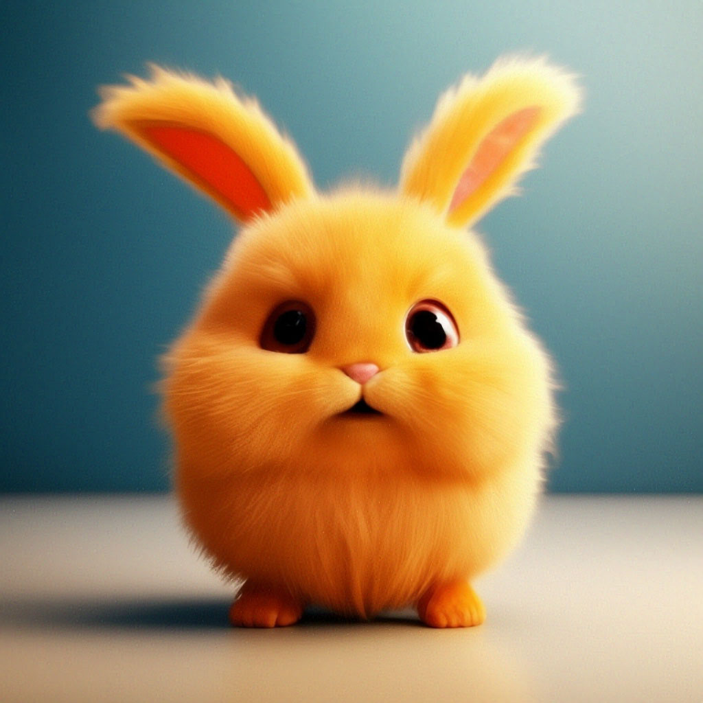 "Funny Spherical Rabbit 🐰 Orange 🍊 on a bright background, fluffy round ...