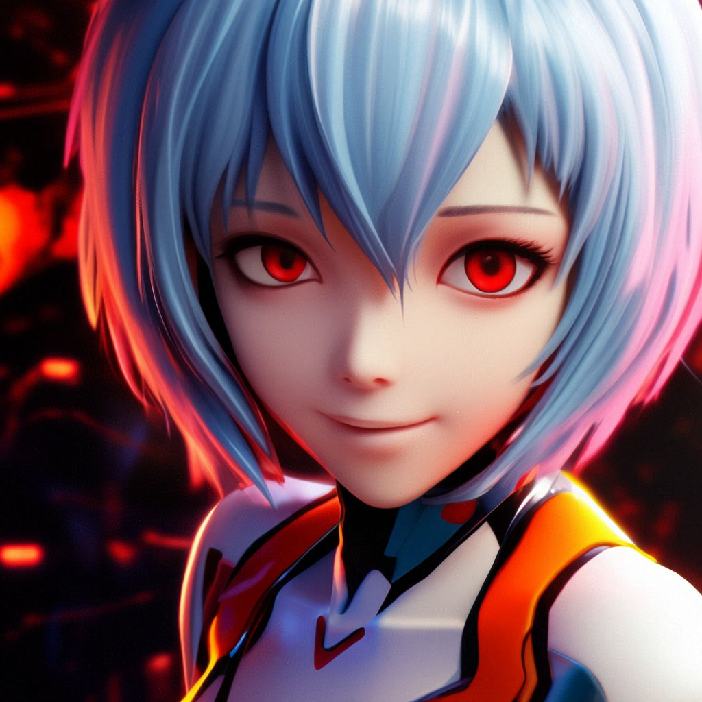 "🤖Ayanami Rei🤖from anime Evangelion, crazy open red eyes, smile ...