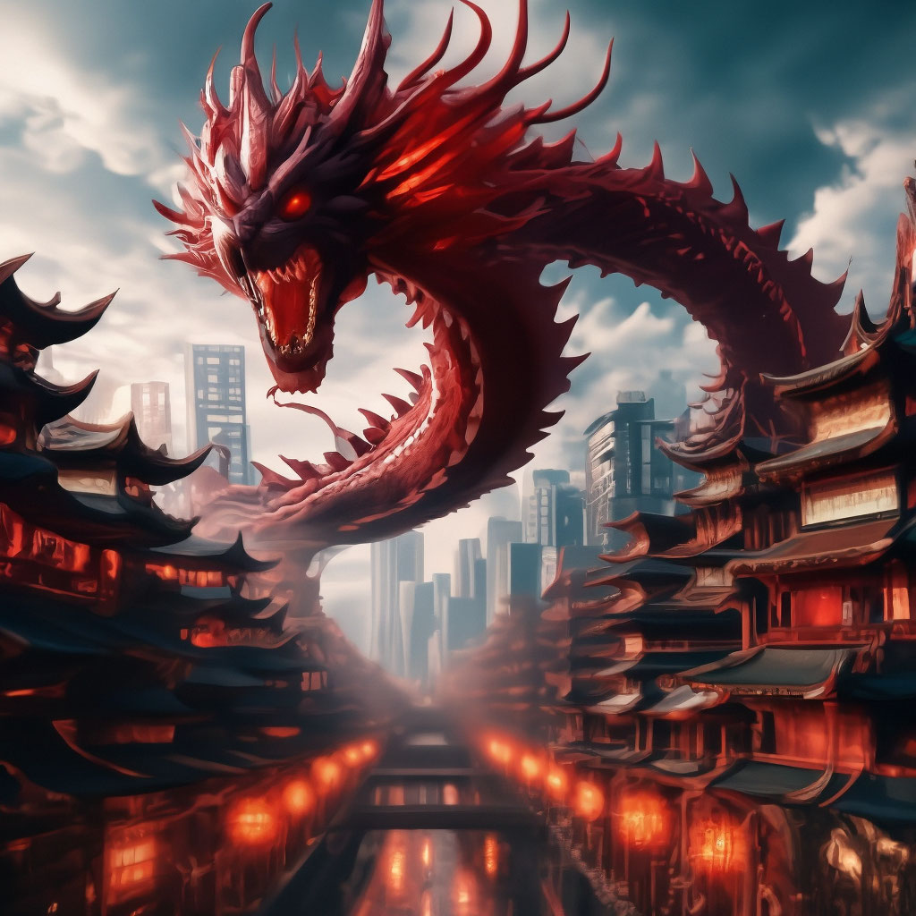 "The red Chinese dragon in the sky under the sky is China City ...